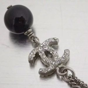 CHANEL | Jewelry | Chanel Logo Necklace Blacksilvertone Rhinestone ...
